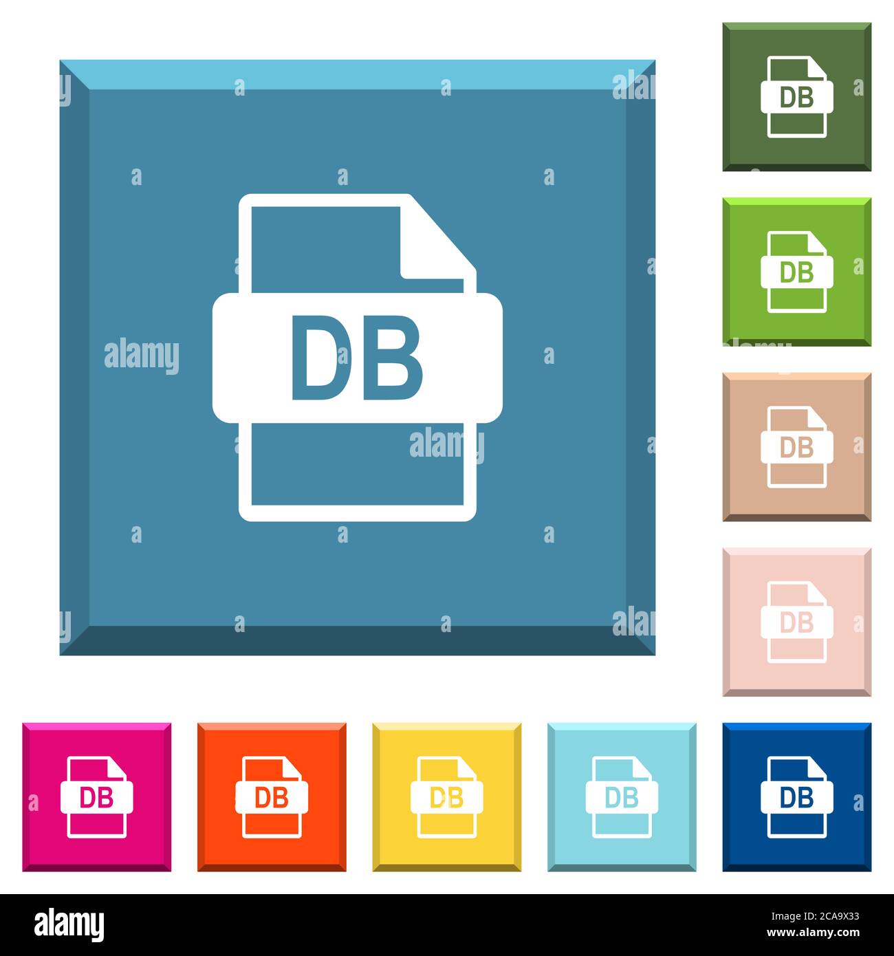 DB file format white icons on edged square buttons in various trendy ...