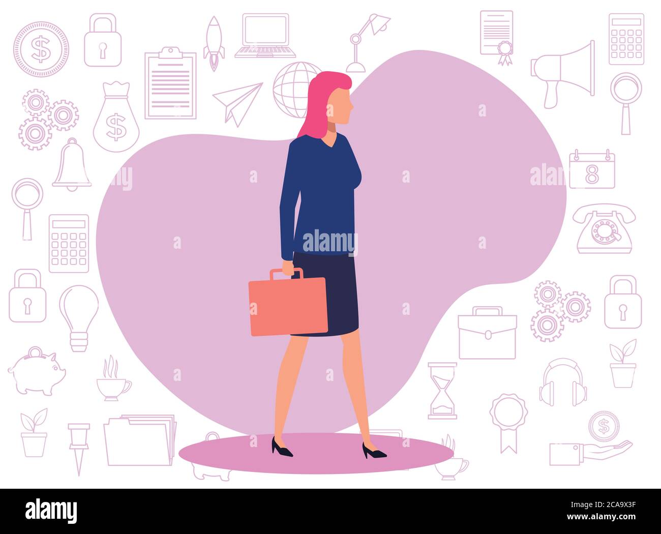 young business woman with portfolio avatar character vector ...