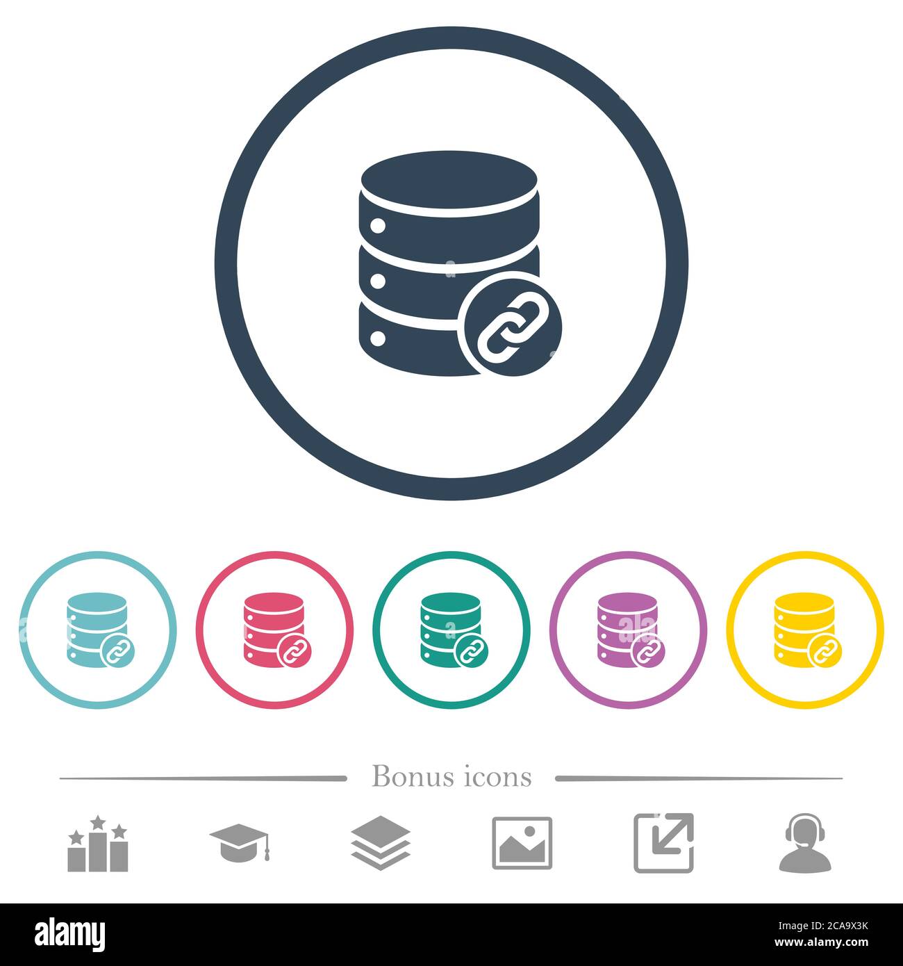 Database attachment flat color icons in round outlines. 6 bonus icons ...