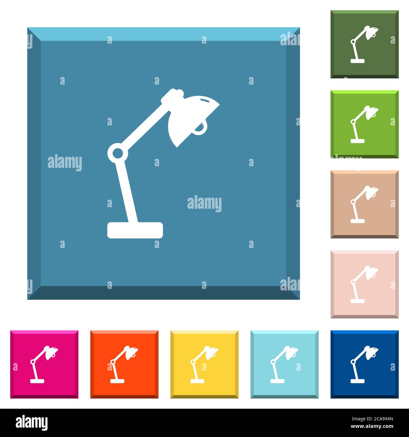 Desk lamp white icons on edged square buttons in various trendy colors ...