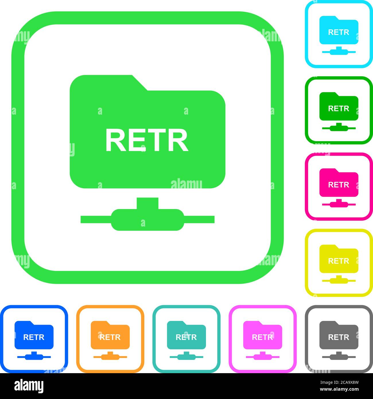 FTP retrieve file vivid colored flat icons in curved borders on white ...