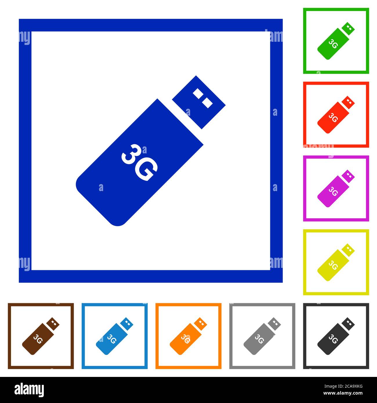 Third generation mobile stick flat color icons in square frames on ...