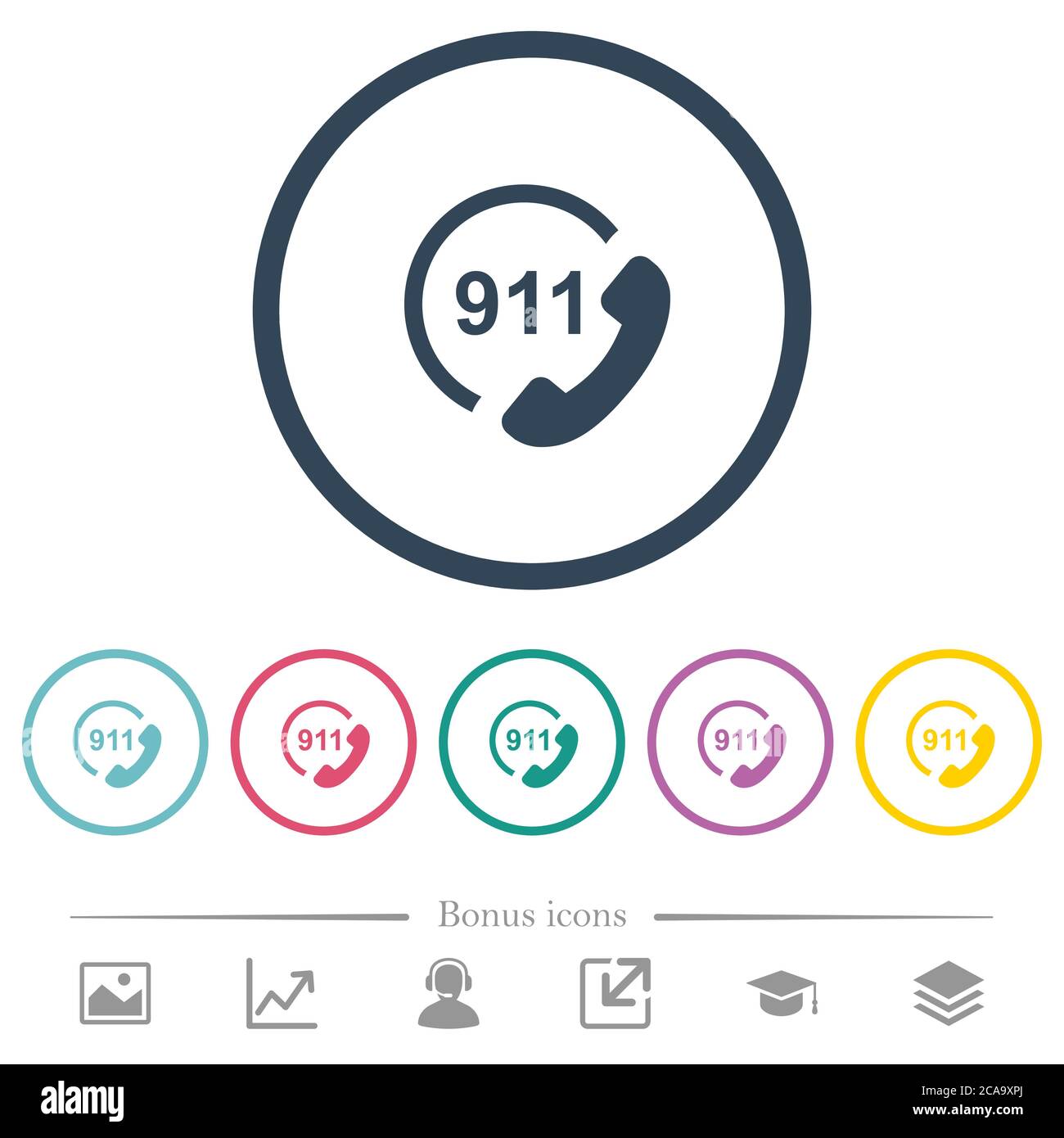 Emergency call 911 flat color icons in round outlines. 6 bonus icons ...