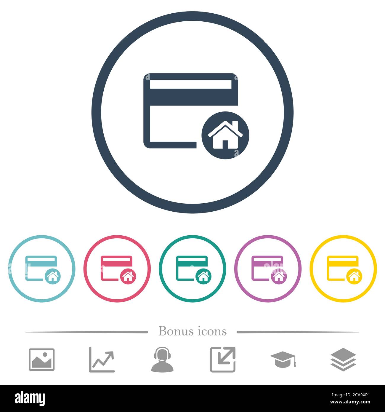 Set credit card as default flat color icons in round outlines. 6 bonus ...