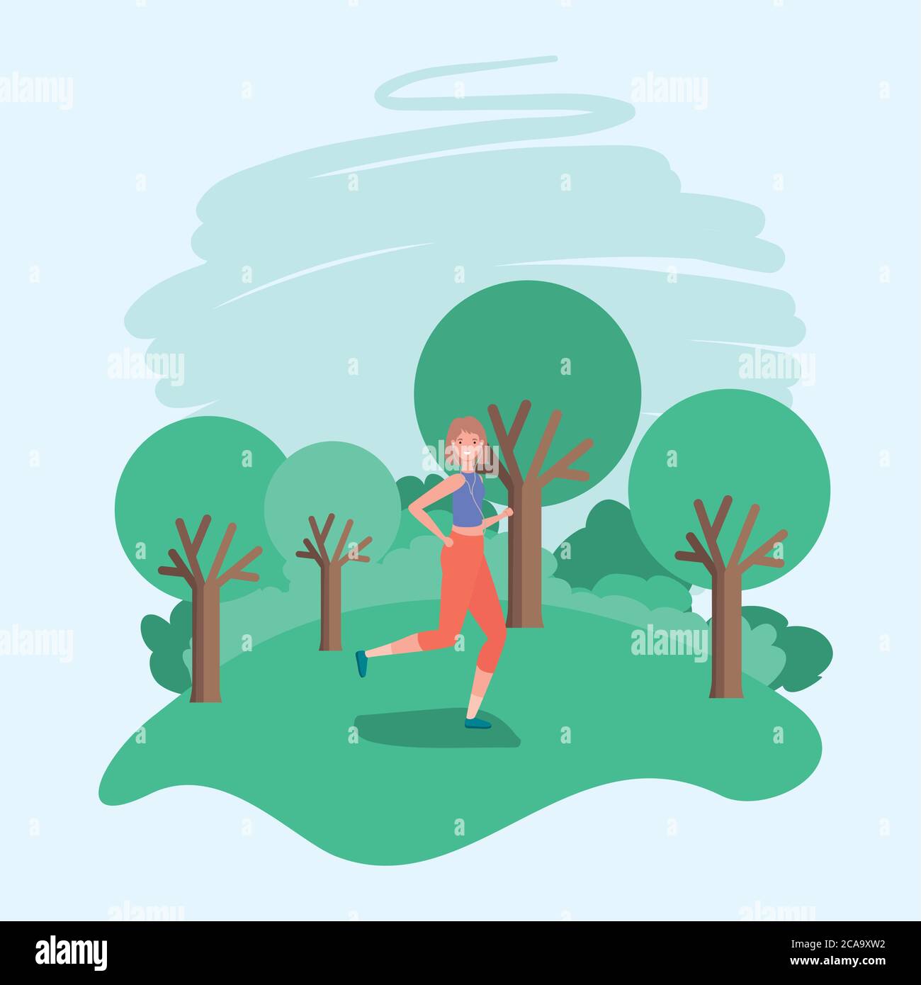Woman cartoon running at park design, Outdoor activity theme Vector ...