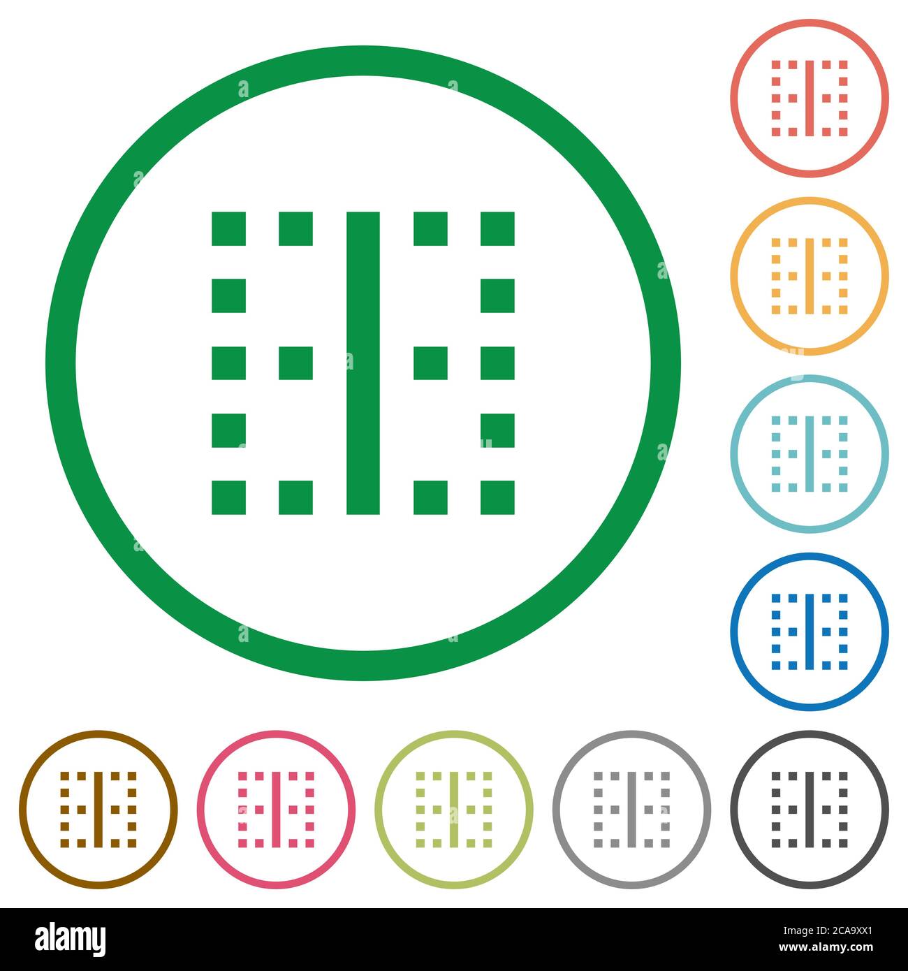 Vertical border flat color icons in round outlines on white background ...