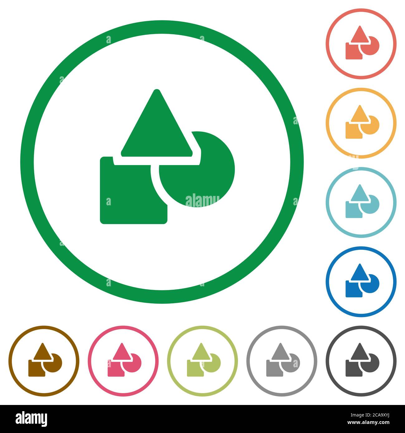 Basic geometric shapes flat color icons in round outlines on white ...