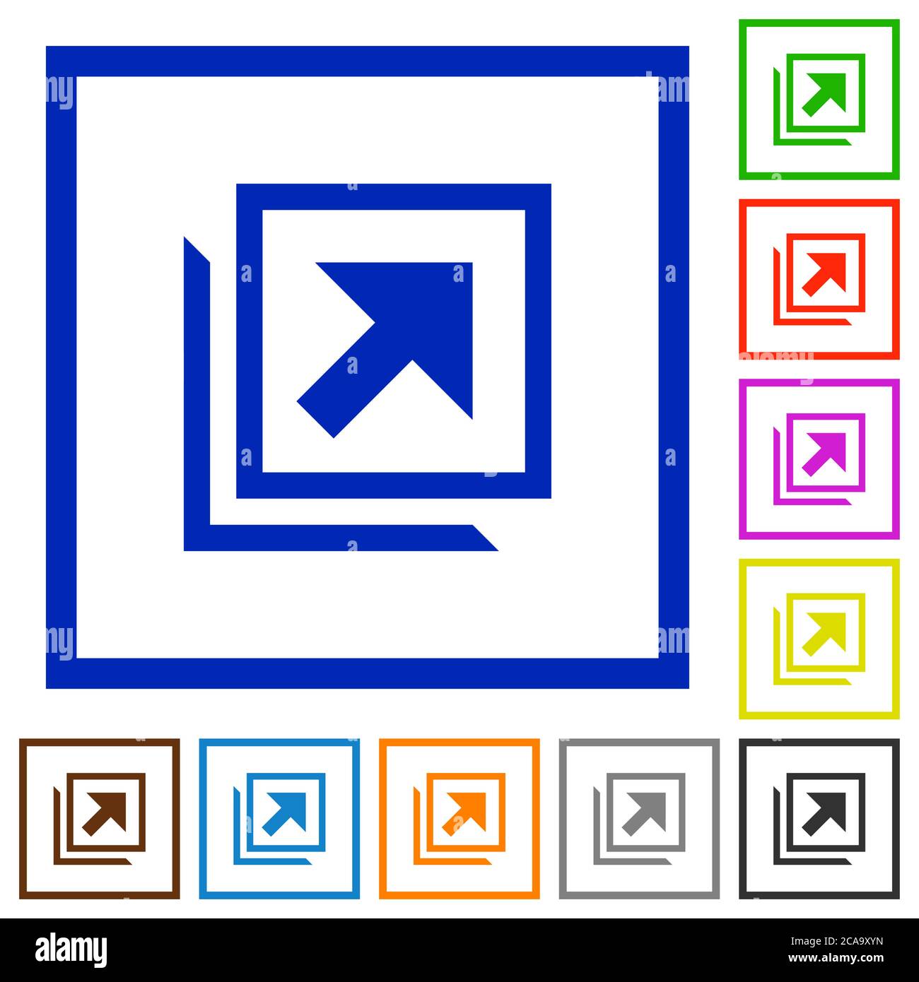 Open in new window flat color icons in square frames on white ...