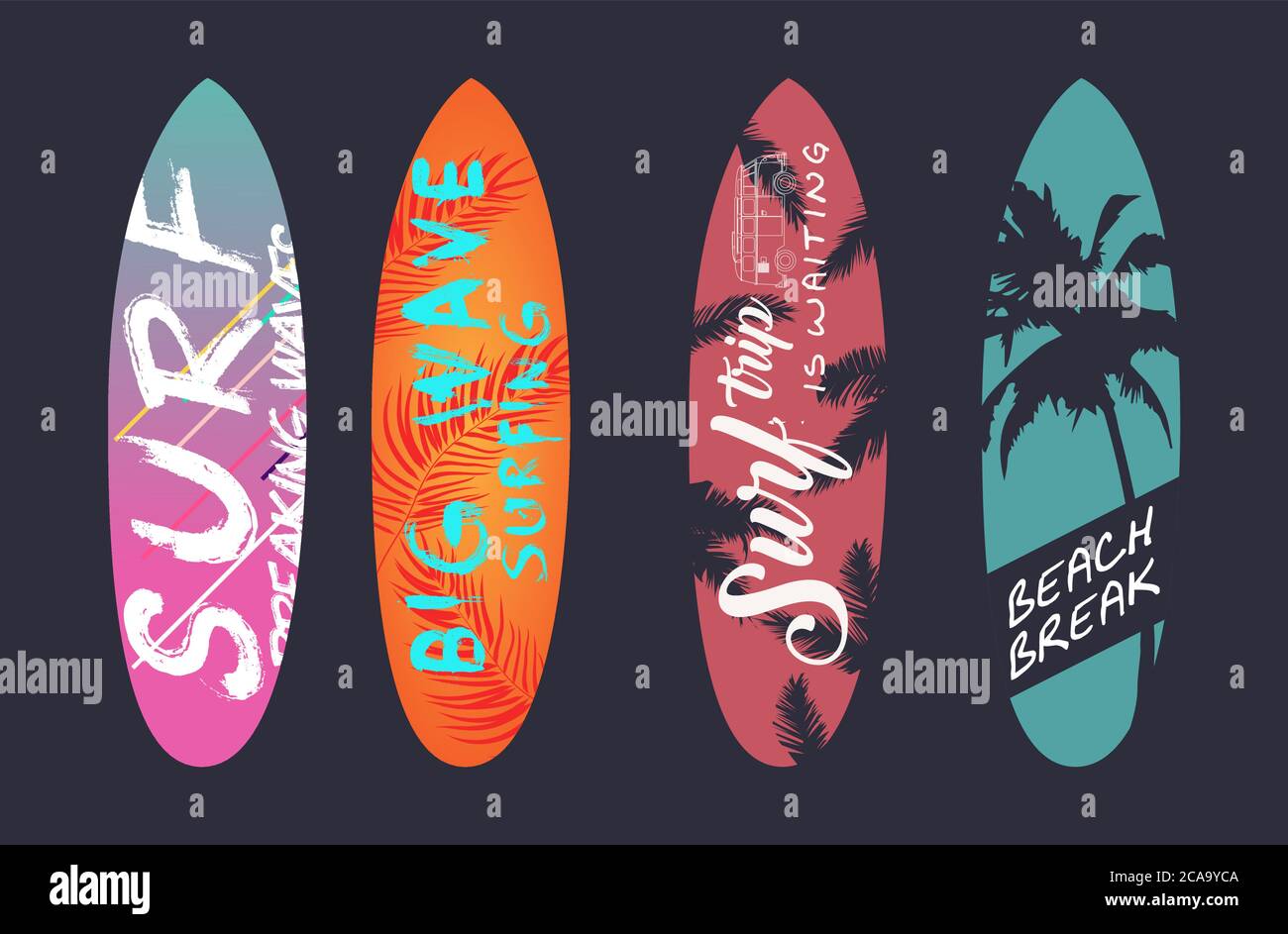 vector graphic design. slogans prepared for summer time on surf board ...