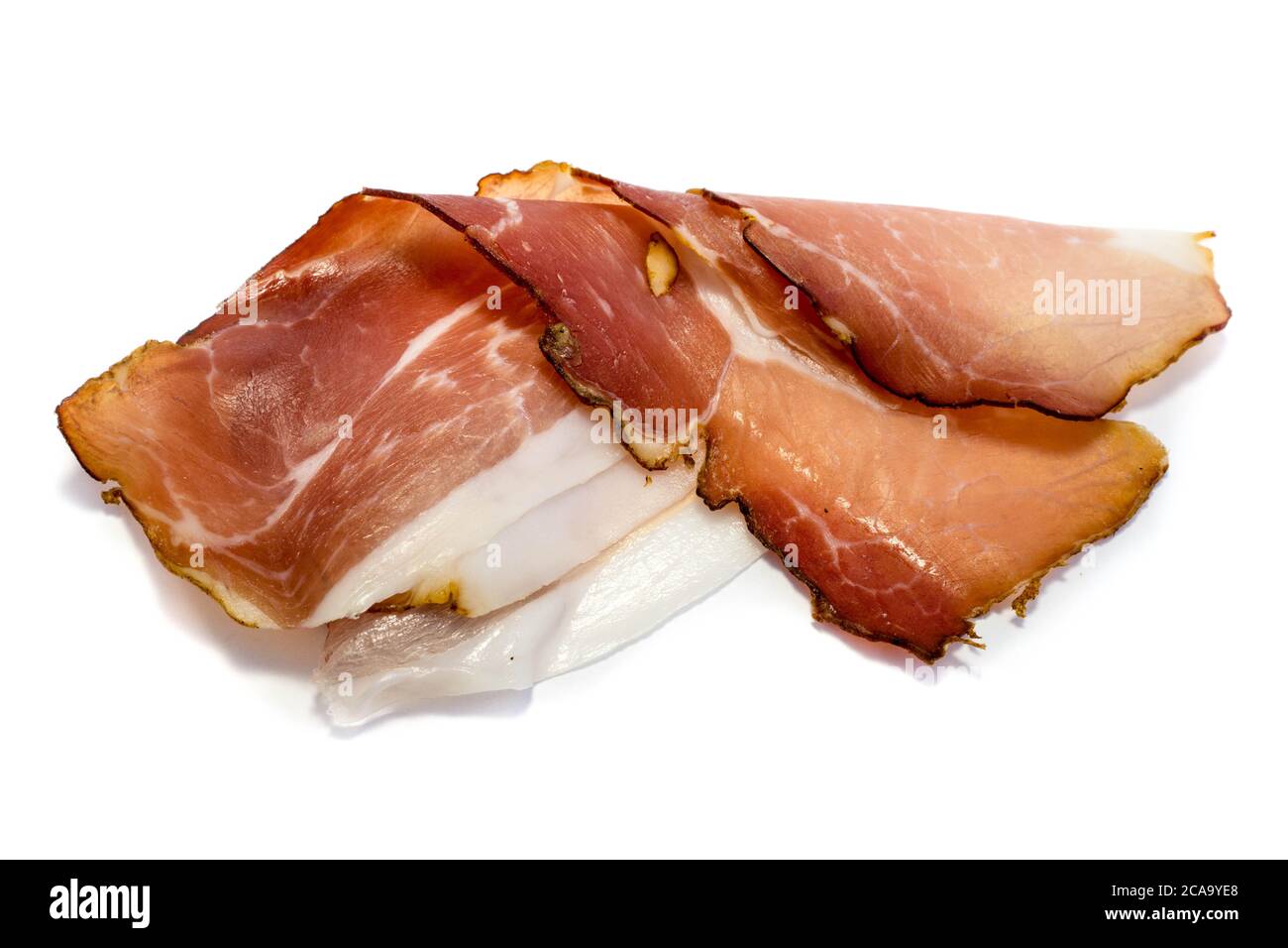 Raw ham isolated on white background Stock Photo - Alamy