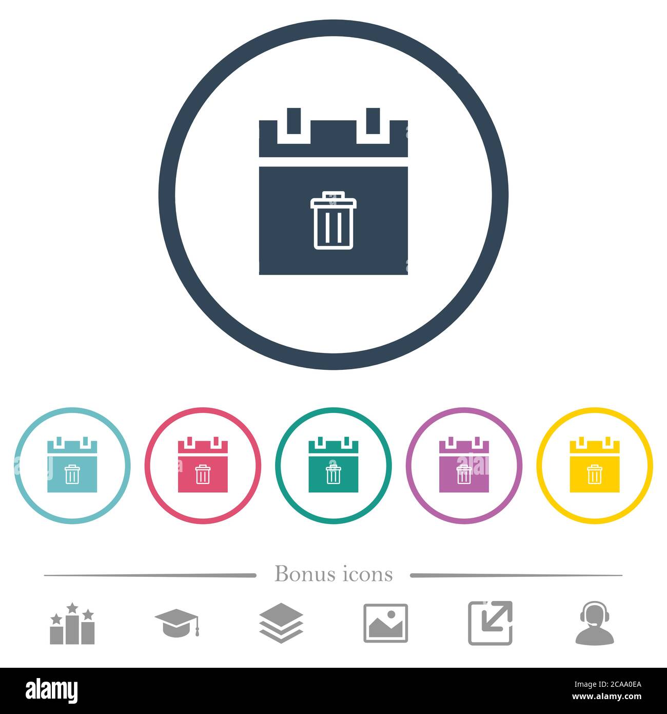 Delete schedule item flat color icons in round outlines. 6 bonus icons ...