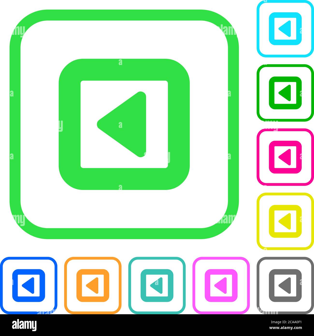 Toggle left vivid colored flat icons in curved borders on white ...