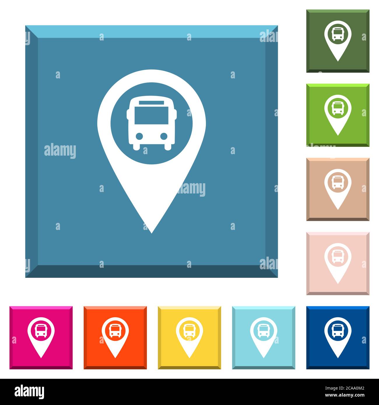 Public transport GPS map location white icons on edged square buttons ...