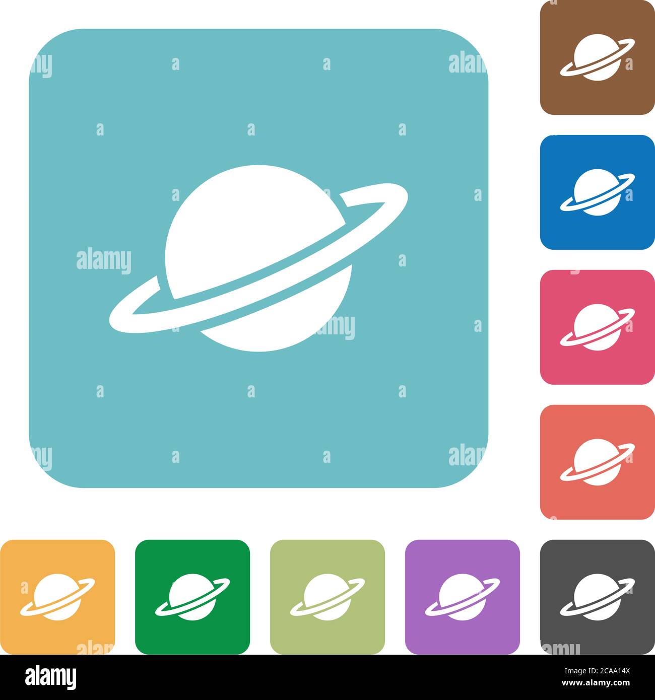 Planet white flat icons on color rounded square backgrounds Stock ...
