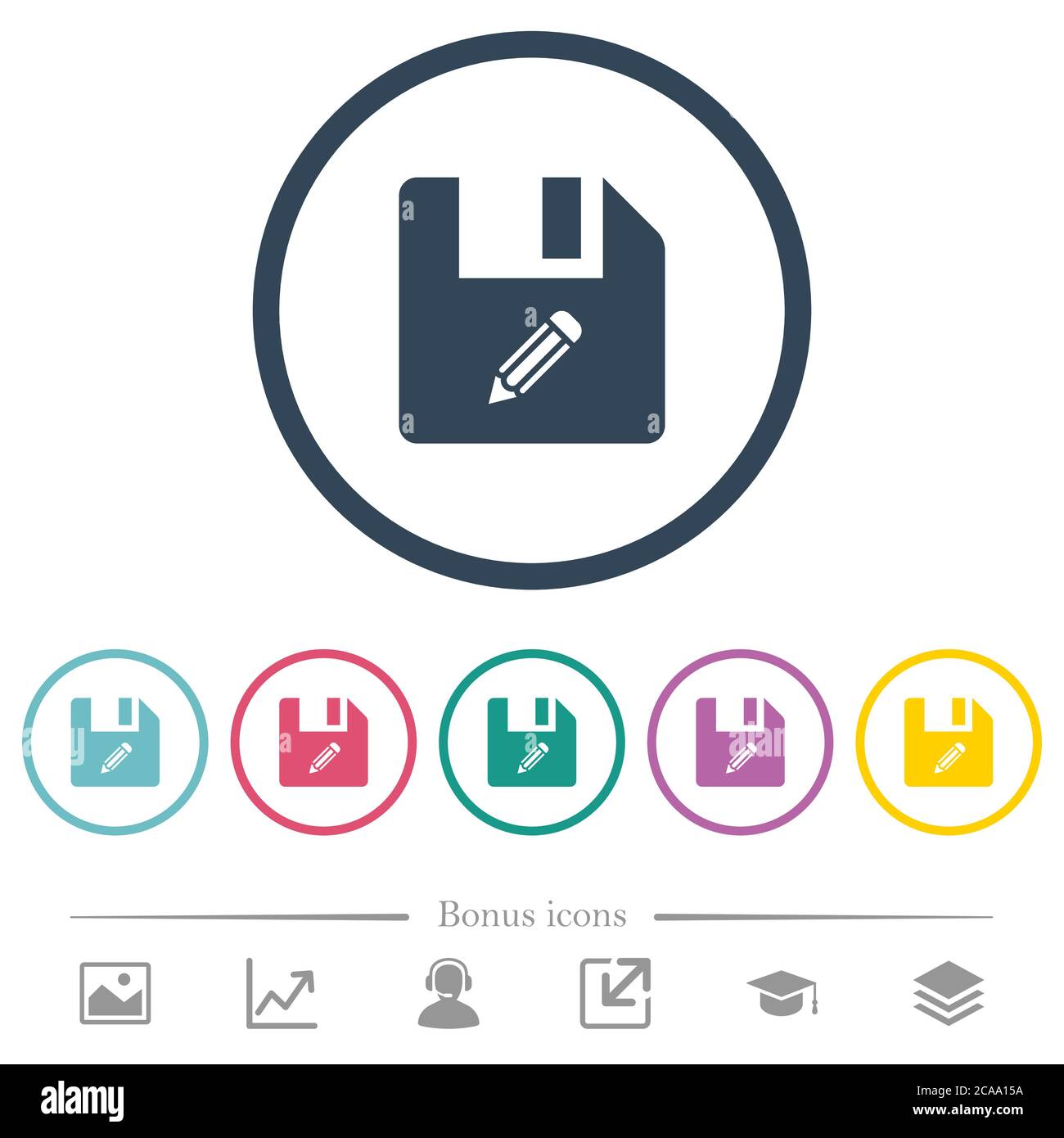 Edit file flat color icons in round outlines. 6 bonus icons included ...