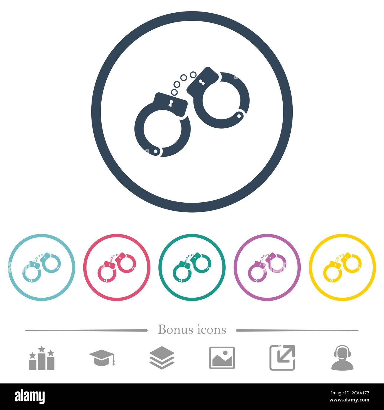 Handcuffs flat color icons in round outlines. 6 bonus icons included ...
