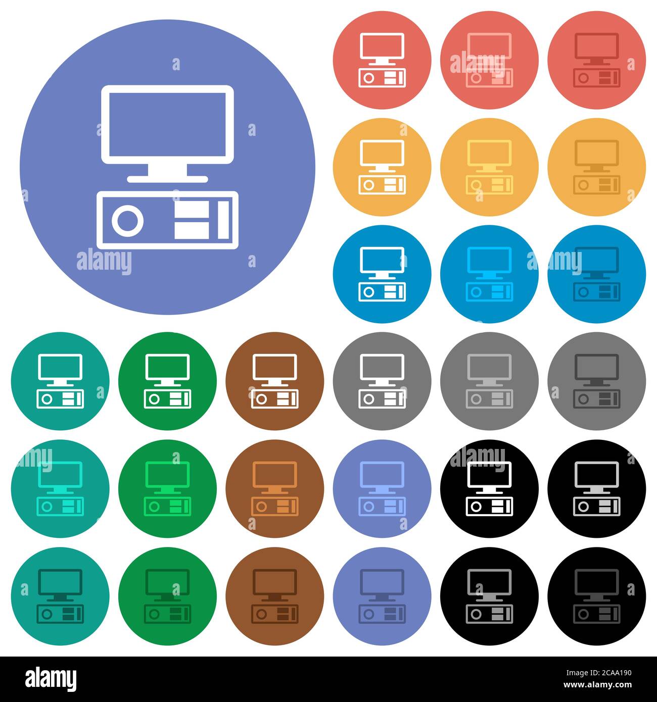 Old personal computer multi colored flat icons on round backgrounds ...