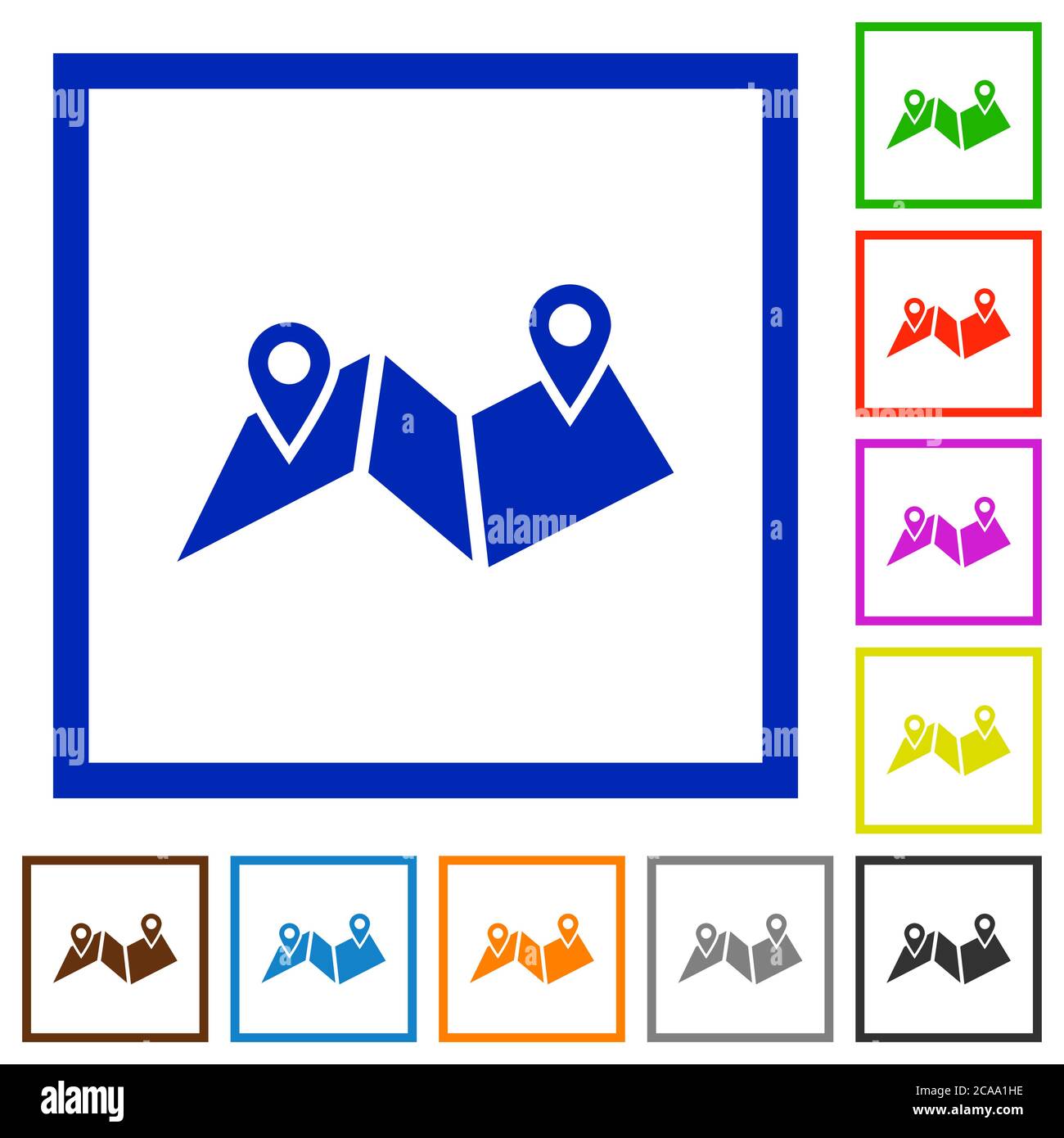 Route plan flat color icons in square frames on white background Stock ...