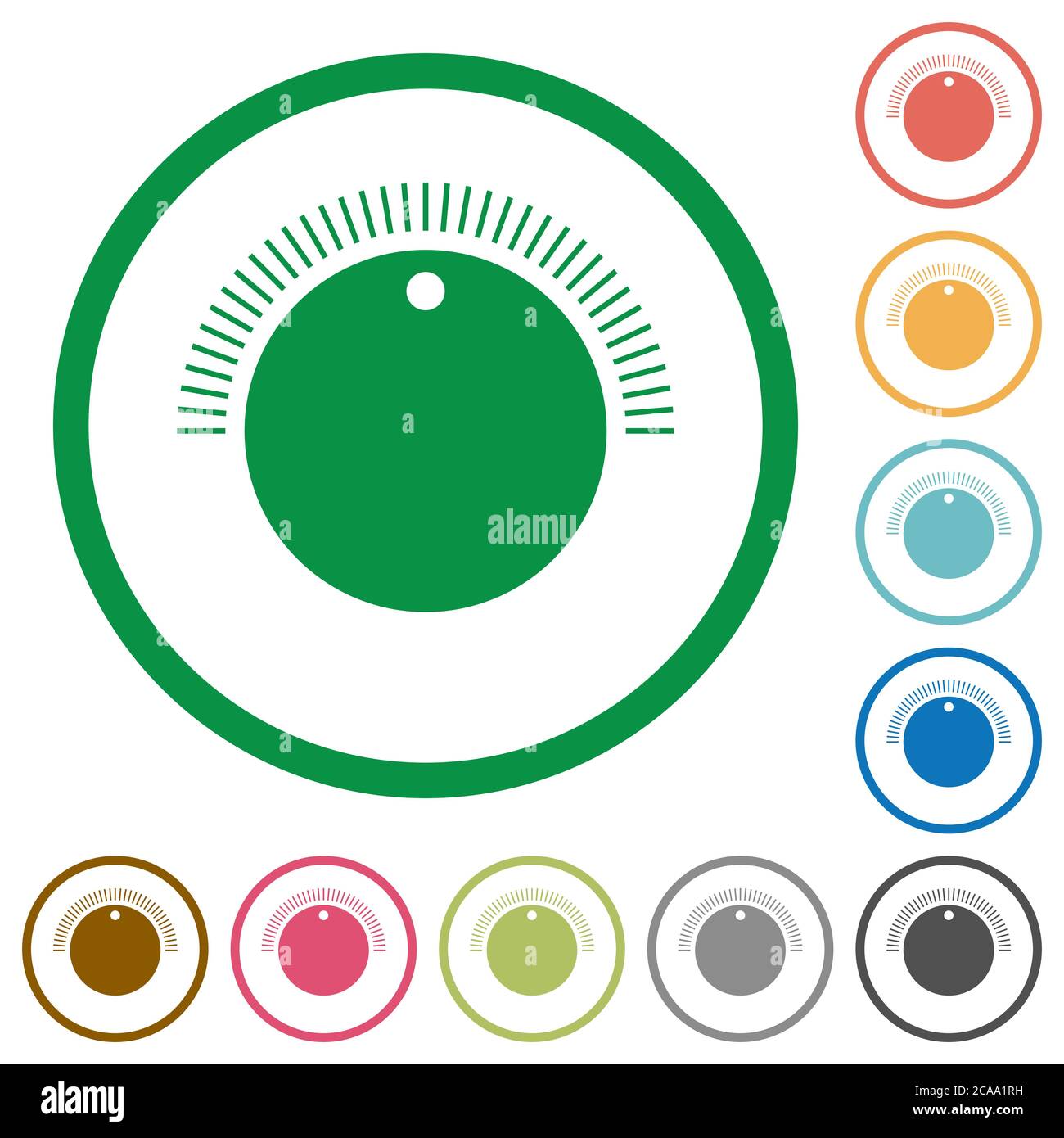 Simple volume control flat color icons in round outlines on white ...