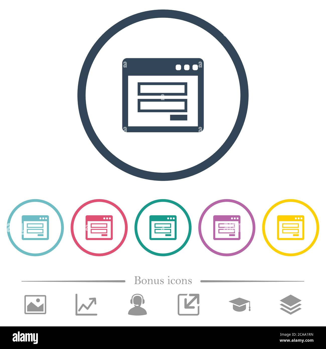 Login panel flat color icons in round outlines. 6 bonus icons included ...