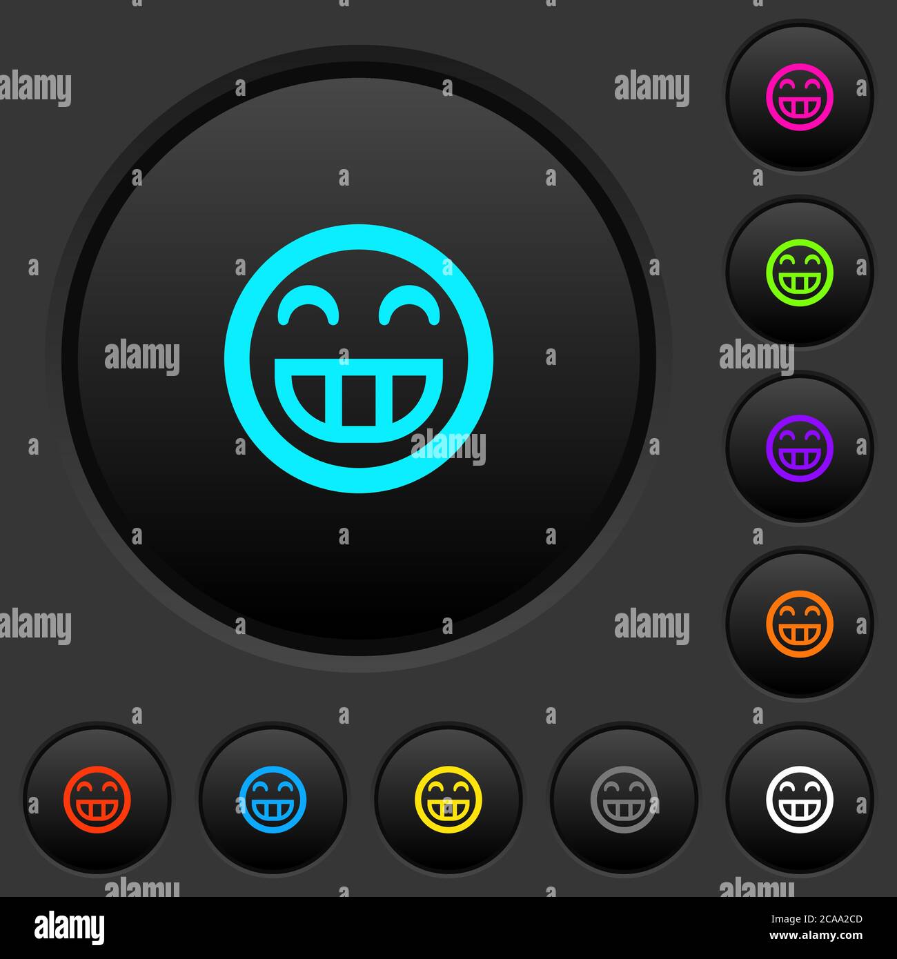 Laughing emoticon dark push buttons with vivid color icons on dark grey ...