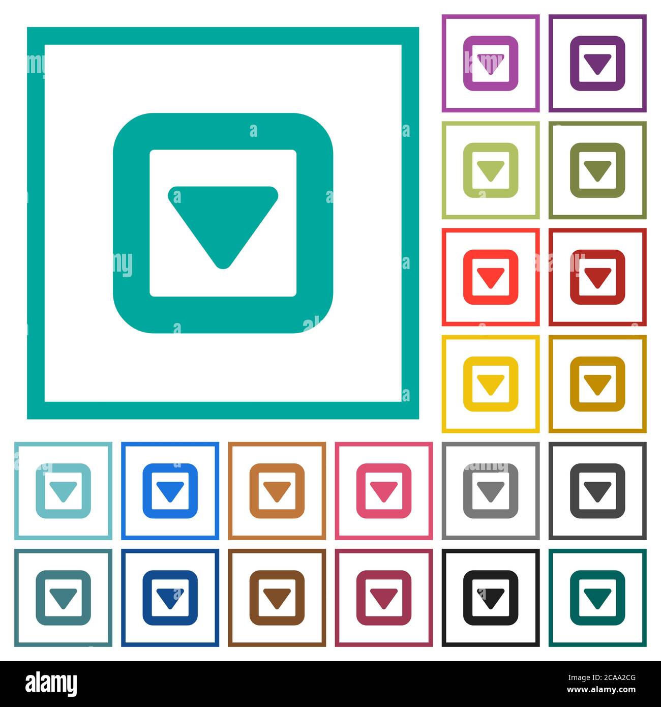 Toggle down flat color icons with quadrant frames on white background ...