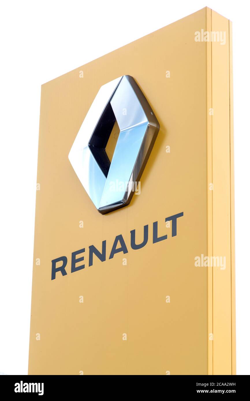 Renault company logo seen on one of their car dealerships showrooms in ...