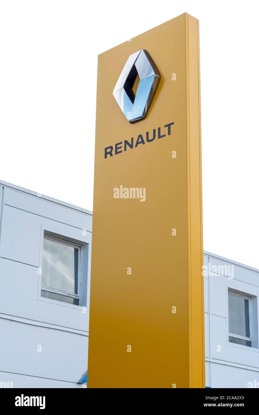 Renault company logo seen on one of their car dealerships showrooms in ...