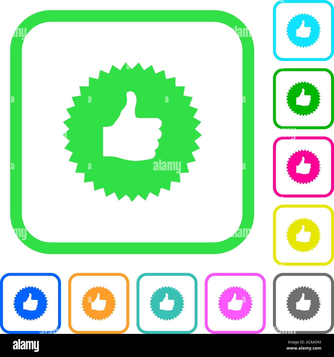 Thumbs up sticker vivid colored flat icons in curved borders on white ...