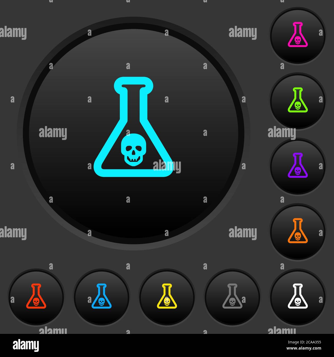 Dangerous chemical experiment dark push buttons with vivid color icons ...
