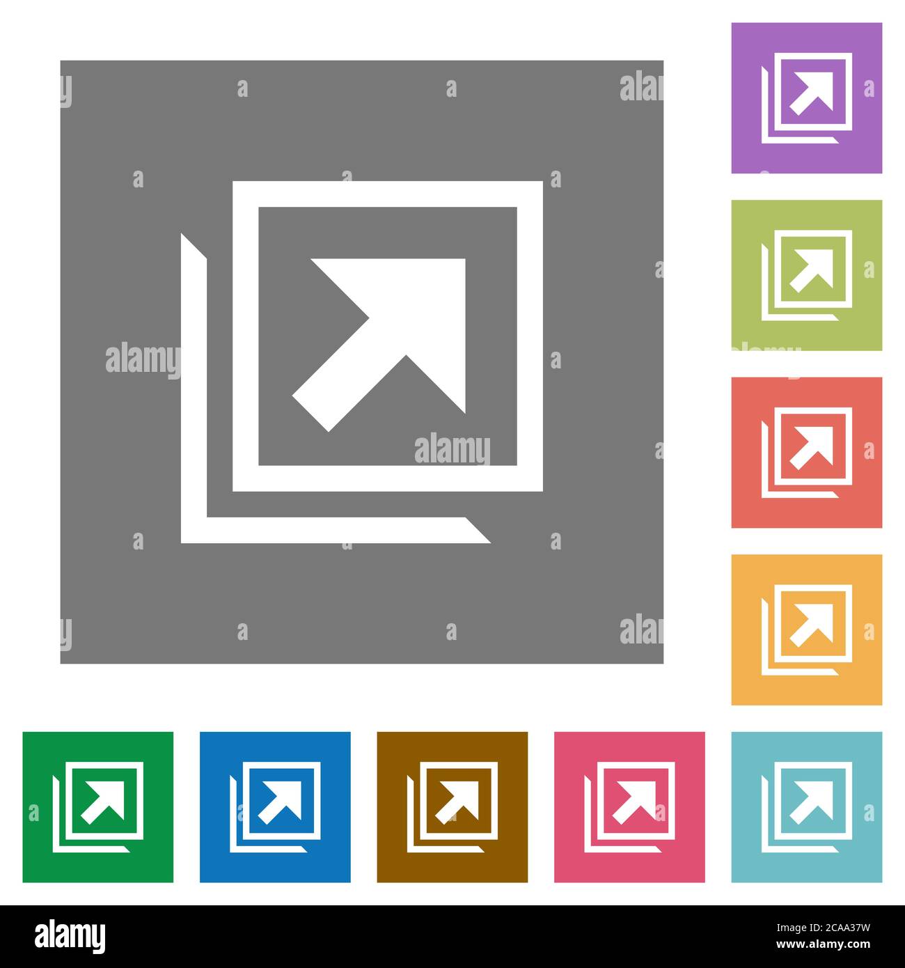Open in new window flat icons on simple color square backgrounds Stock ...