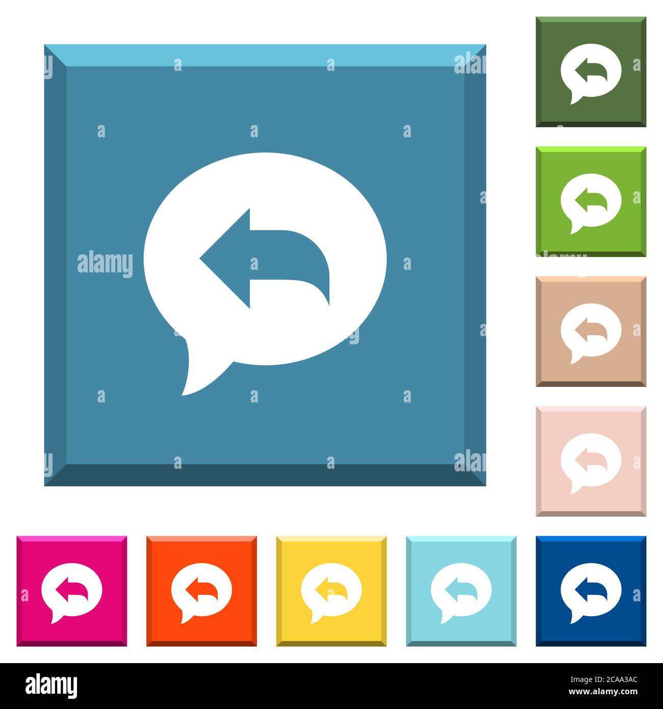 Reply message white icons on edged square buttons in various trendy ...