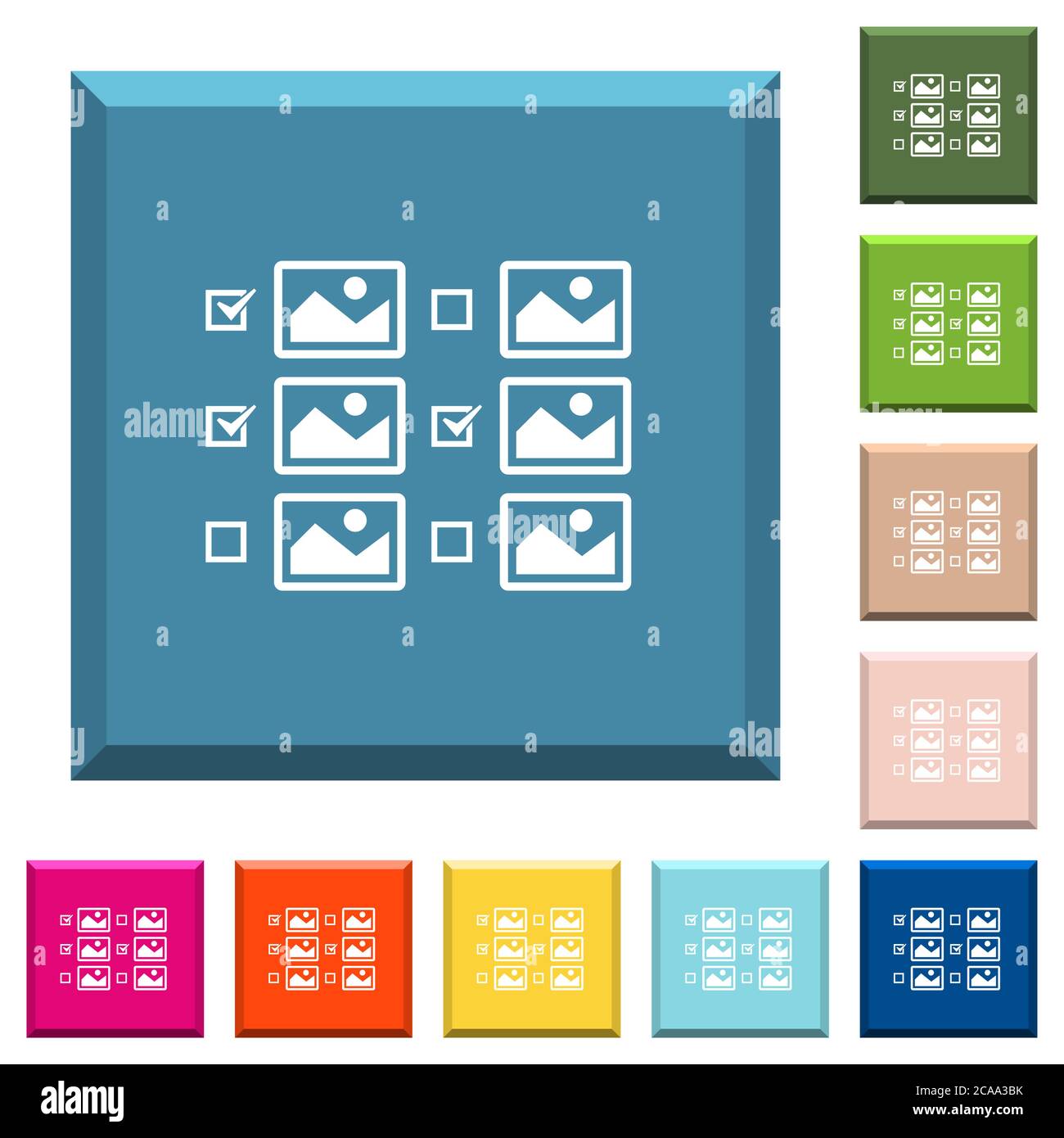Multiple image selection with checkboxes white icons on edged square ...