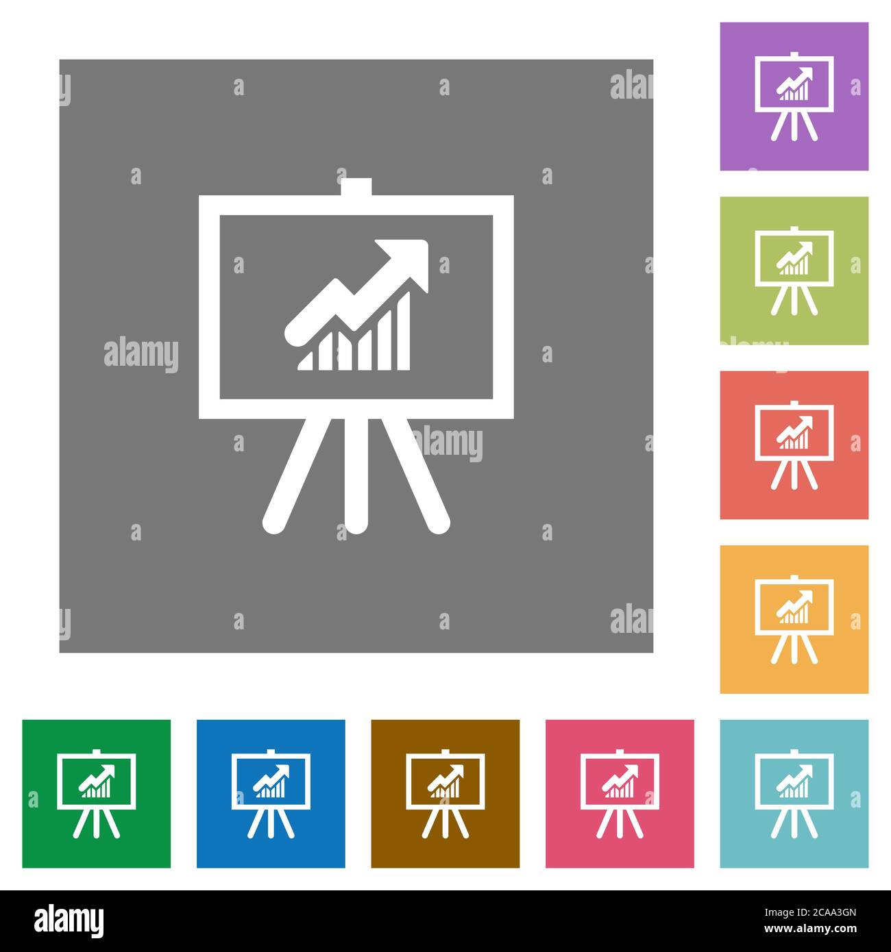 Presentation table with rising graph flat icons on simple color square ...
