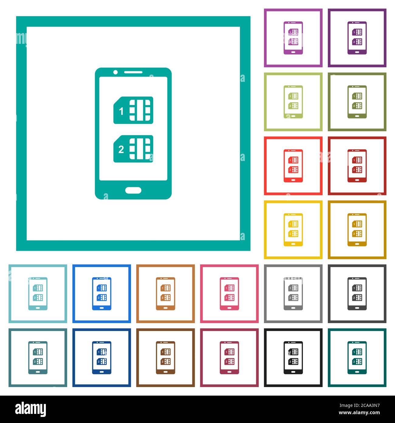 Dual Sim Mobile Flat Color Icons With Quadrant Frames On White Background Stock Vector Image