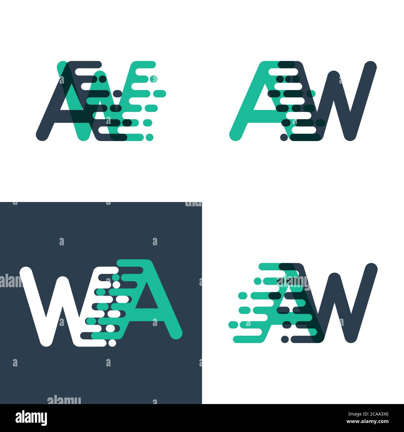 AW letters logo with accent speed in tosca green and dark blue Stock ...