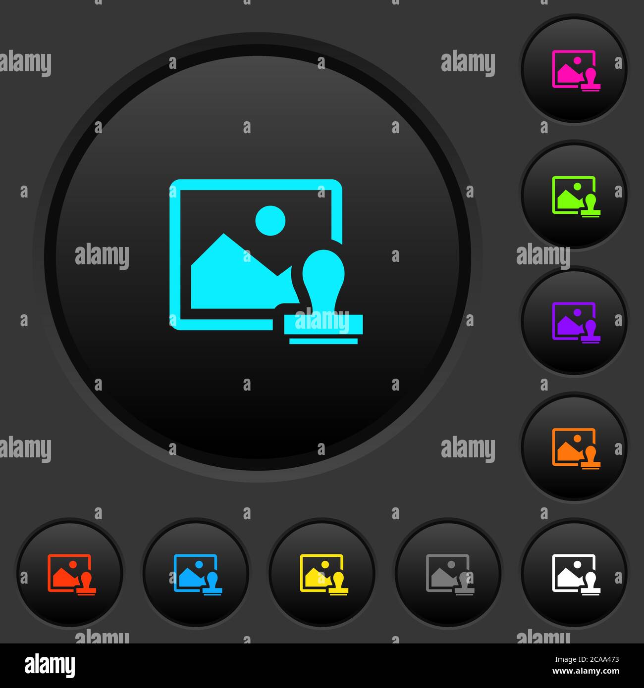 Image watermark dark push buttons with vivid color icons on dark grey ...