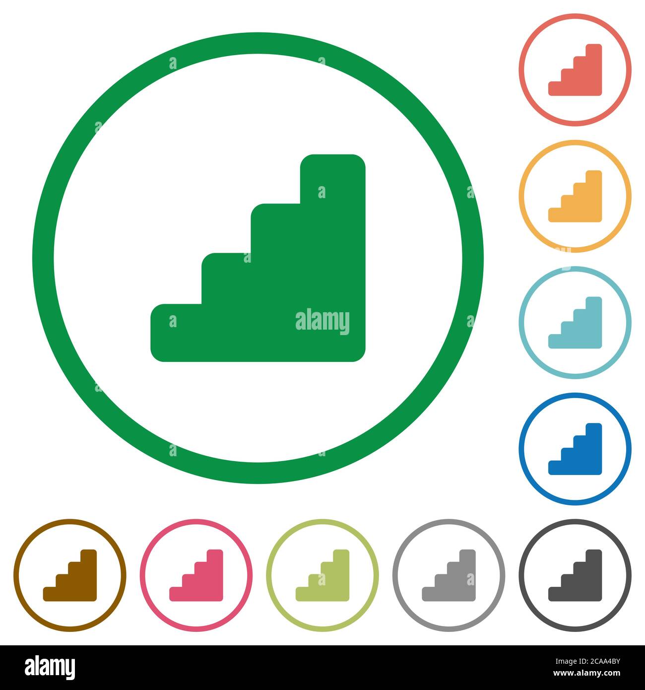 Stairs flat color icons in round outlines on white background Stock ...