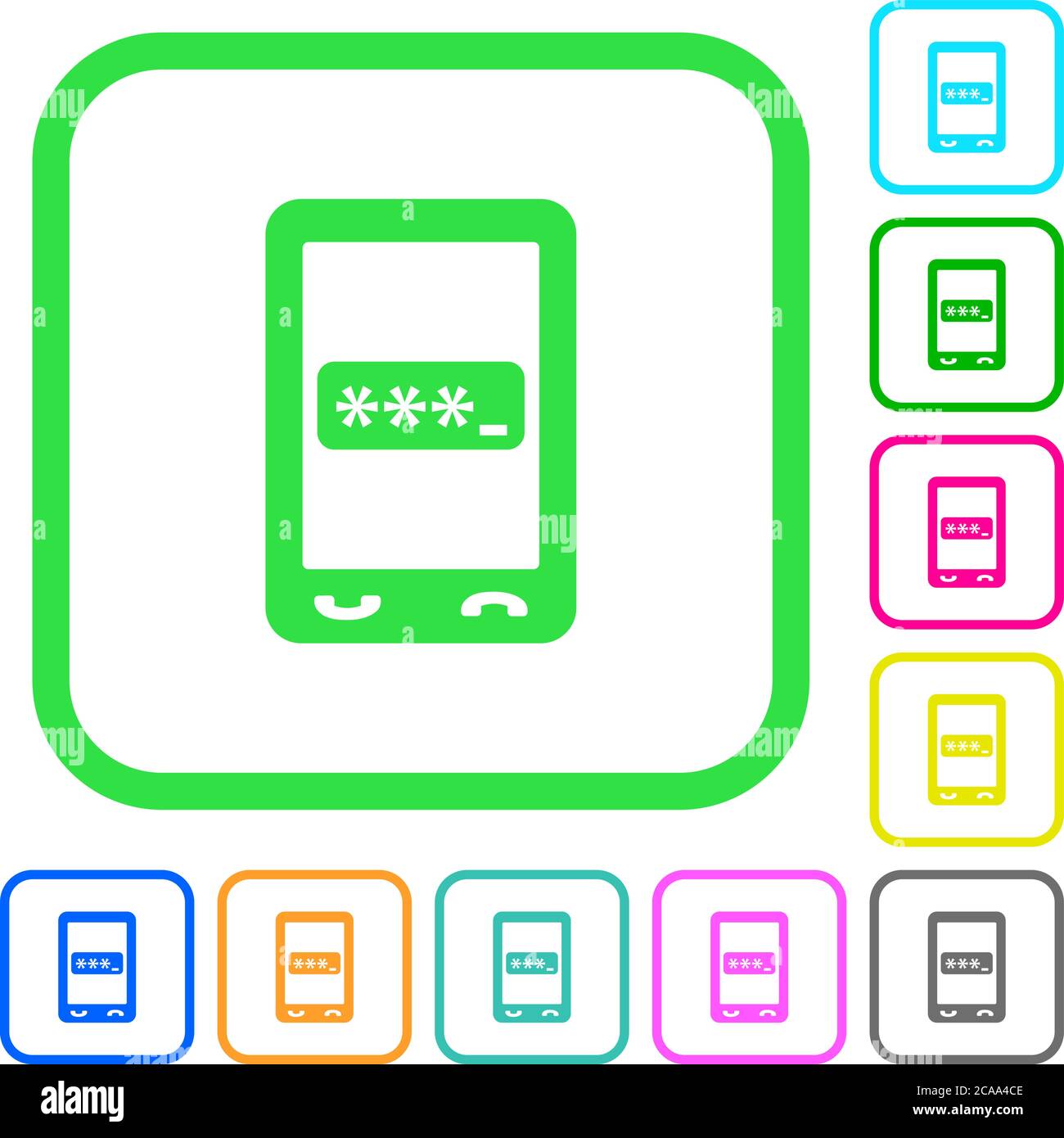 Mobile pin code vivid colored flat icons in curved borders on white ...