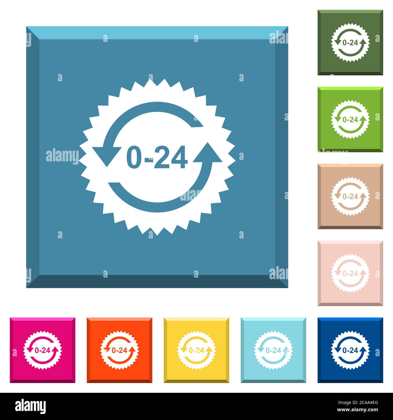 24 hours sticker with arrows white icons on edged square buttons in ...