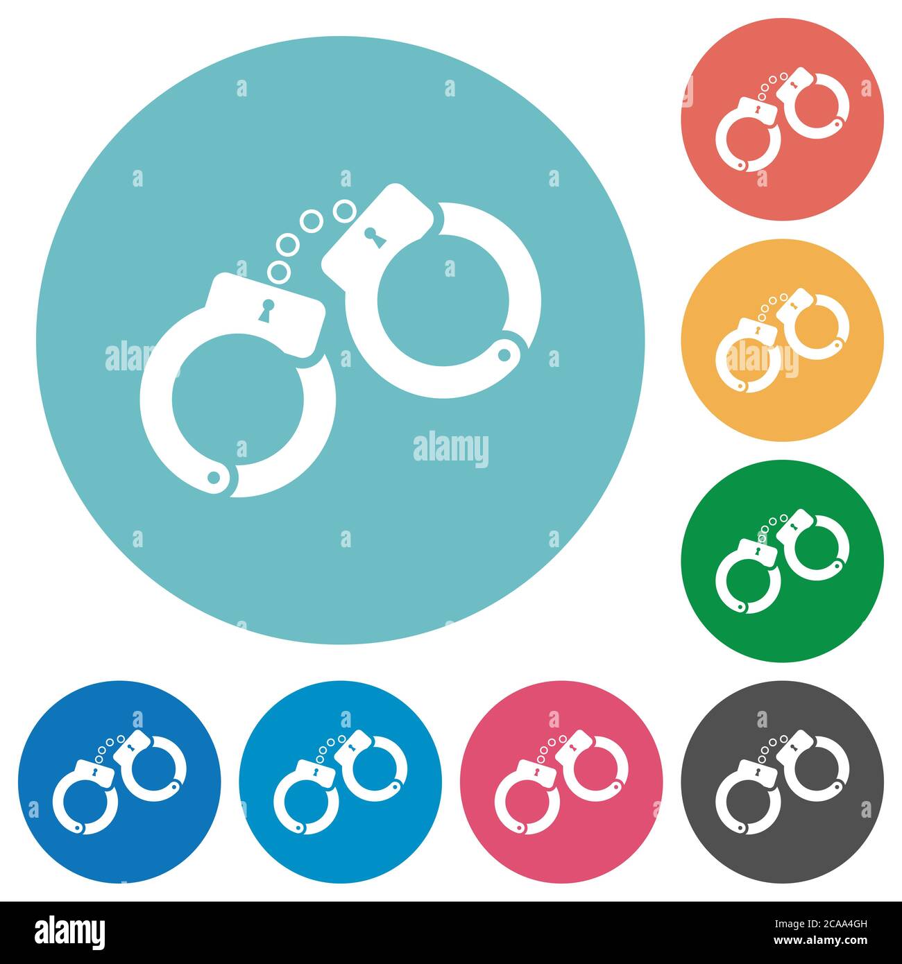 Handcuffs flat white icons on round color backgrounds Stock Vector ...