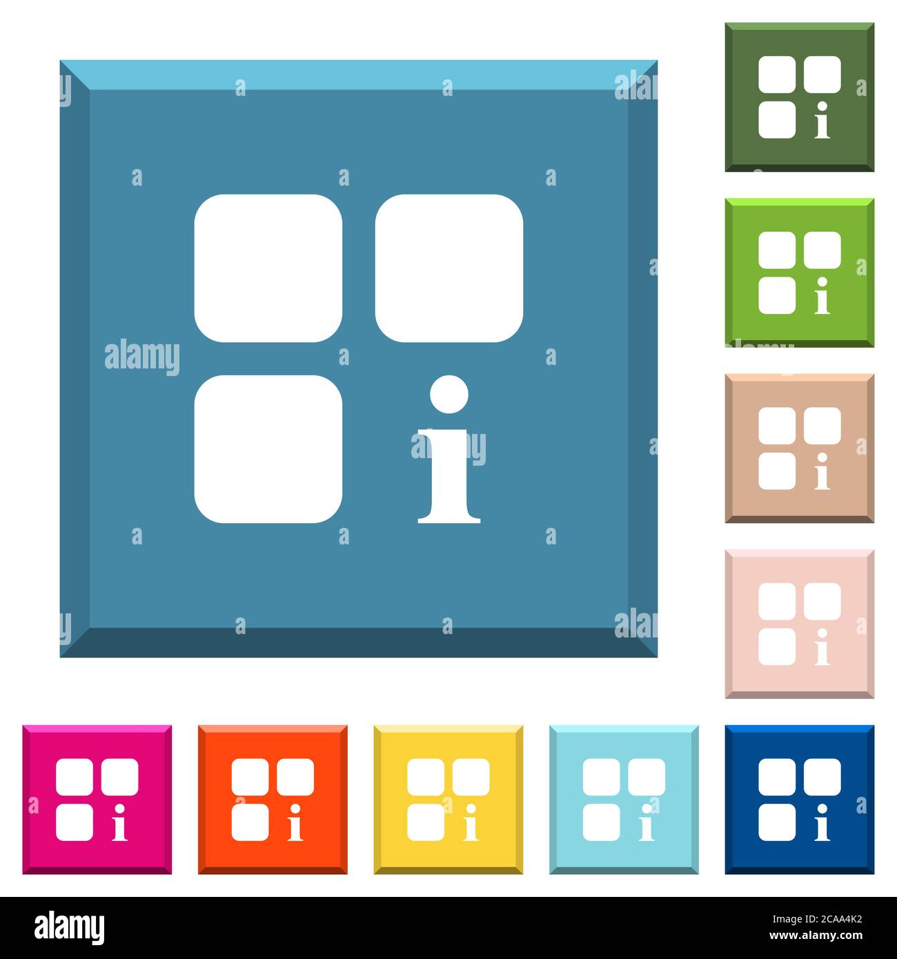 Component information white icons on edged square buttons in various ...