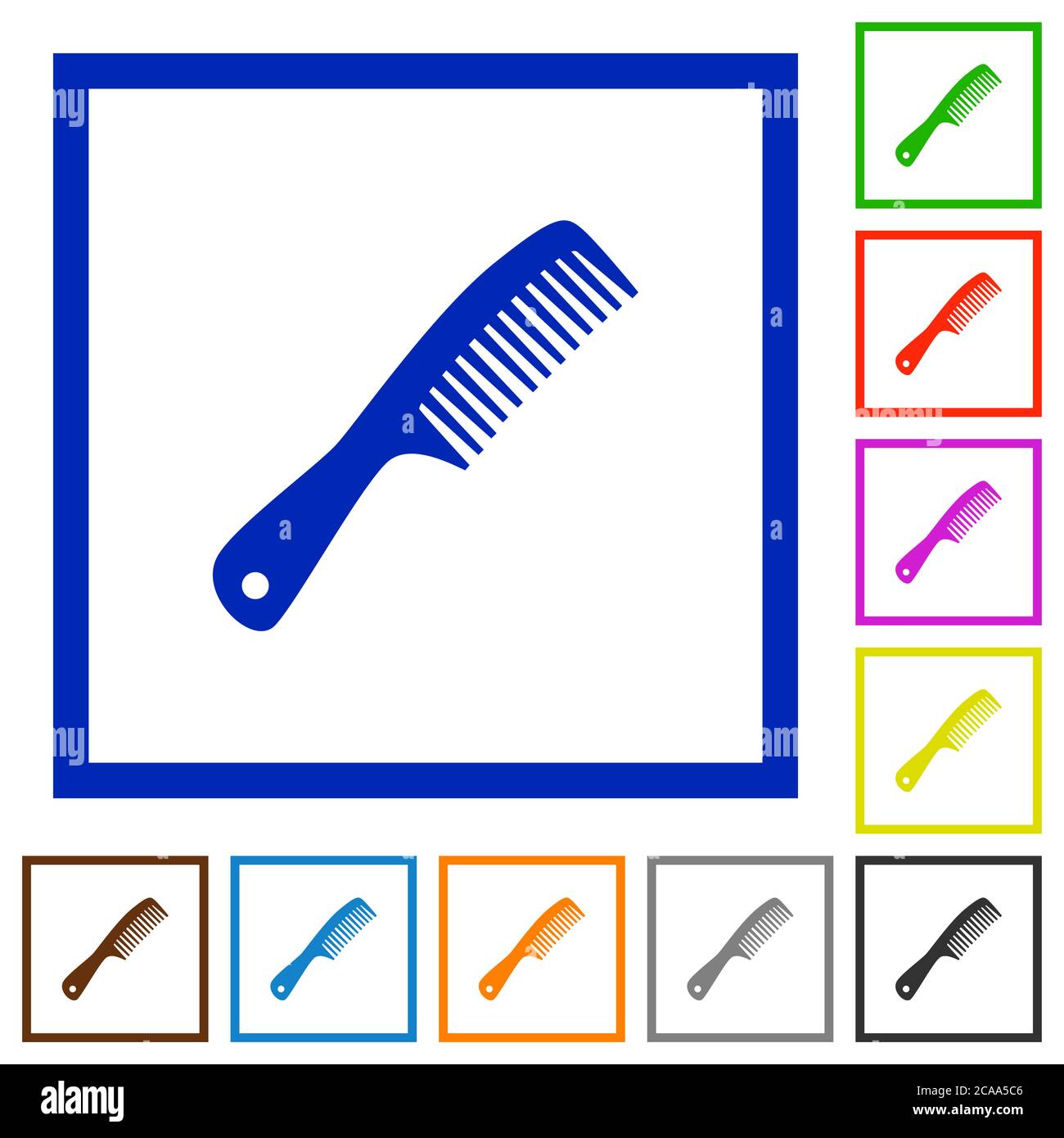 Comb with handle flat color icons in square frames on white background ...