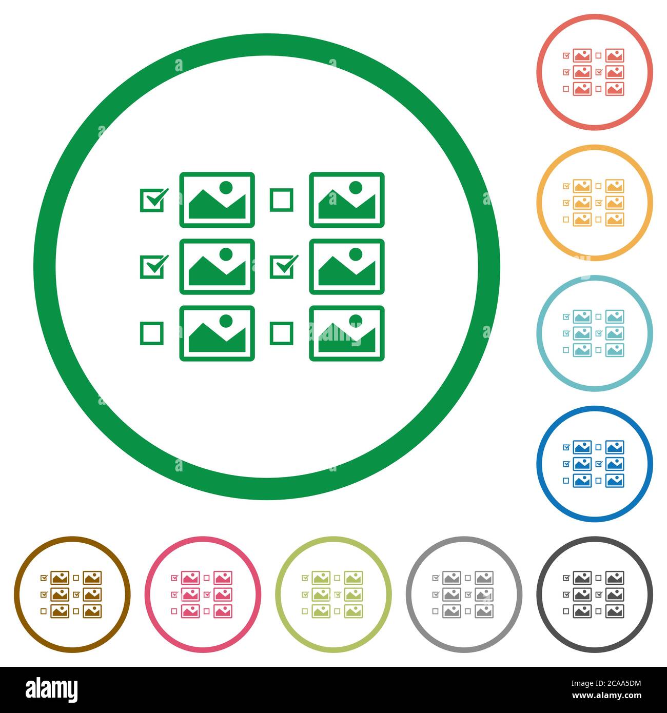 Multiple image selection with checkboxes flat color icons in round ...