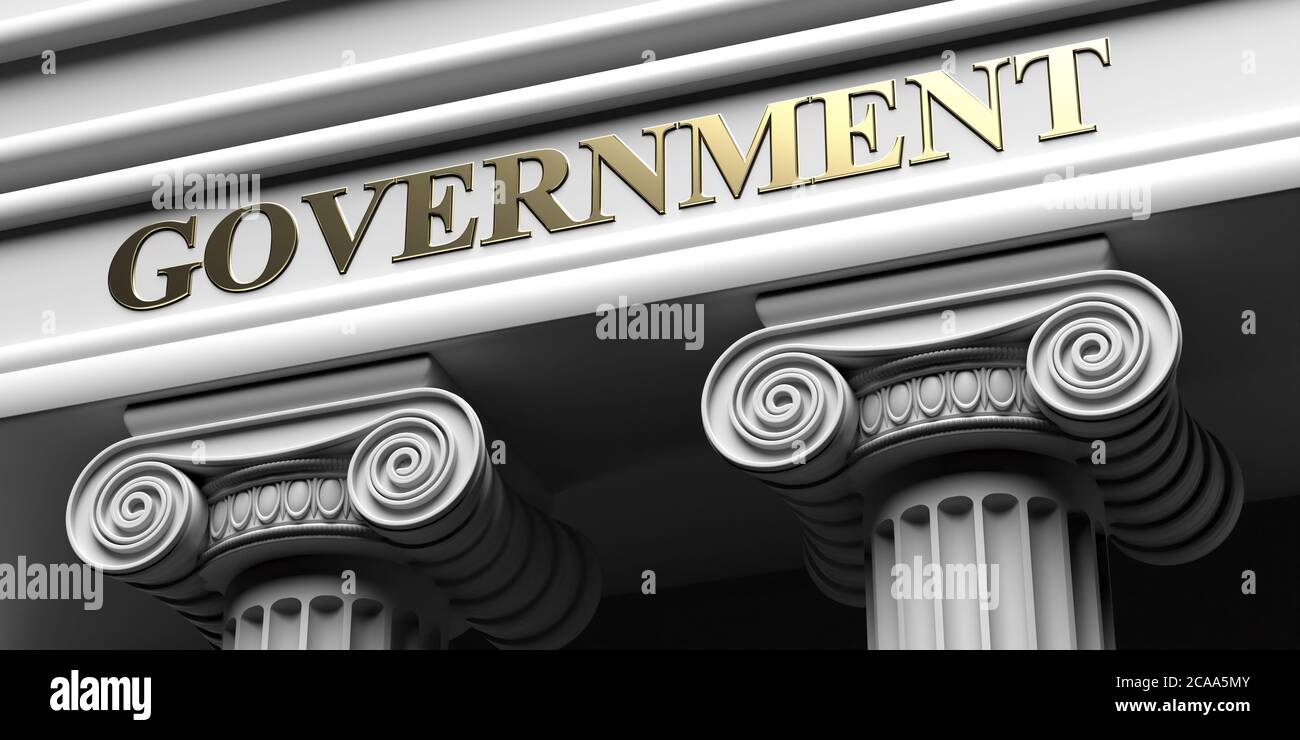 GOVERNMENT building logo concept. Two pillars part pedestal, ancient ...