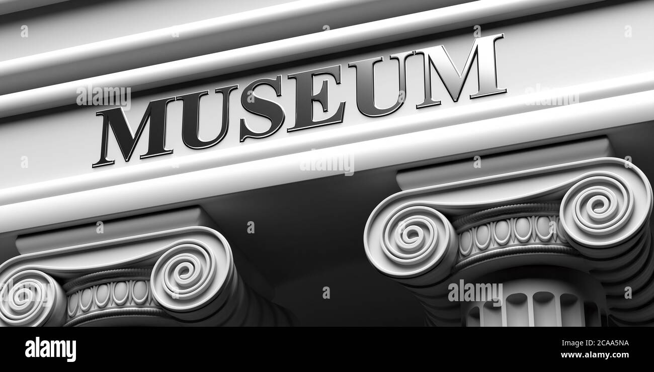 MUSEUM, building logo concept. Two pillars part pedestal, ancient greek ...