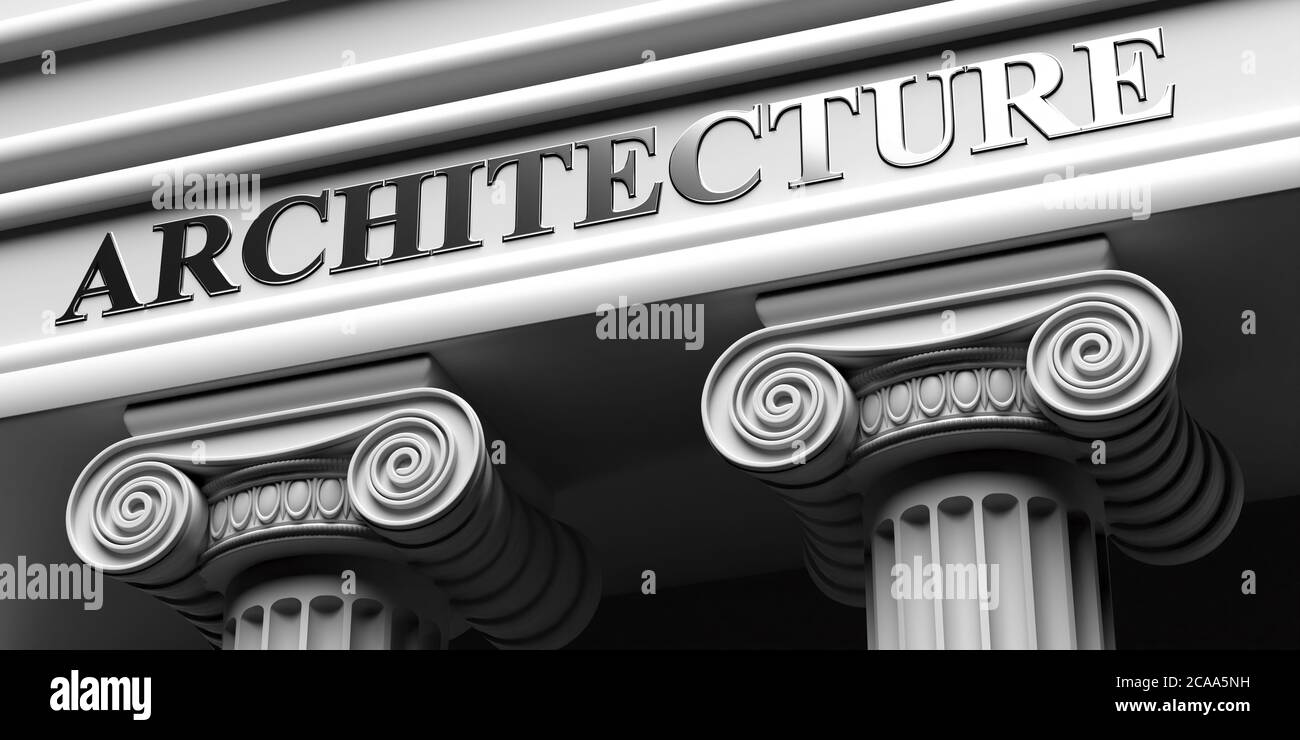 ARCHITECTURE, building sign. Two pillars part pedestal, ancient greek ...