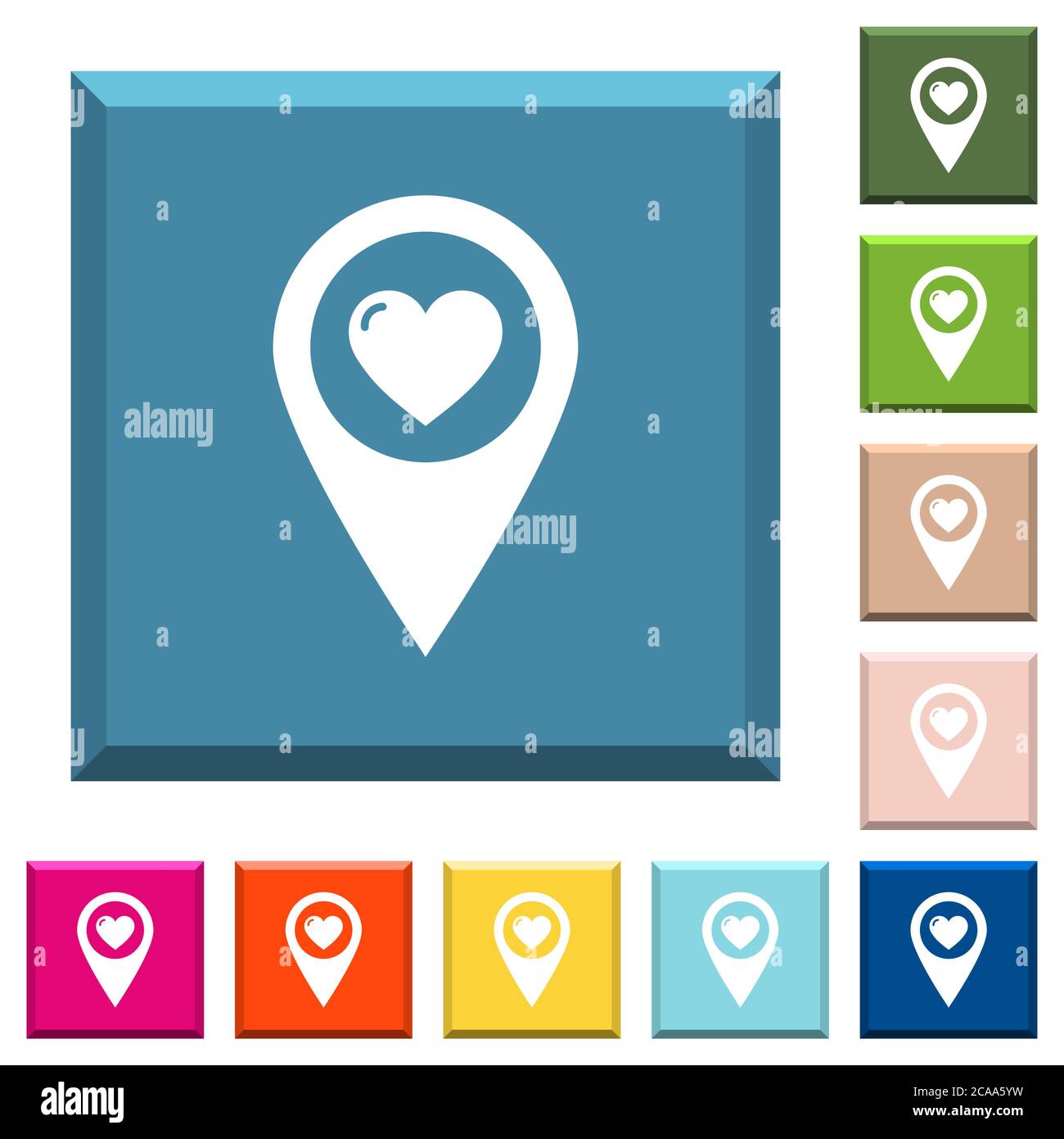 Favorite GPS map location white icons on edged square buttons in ...
