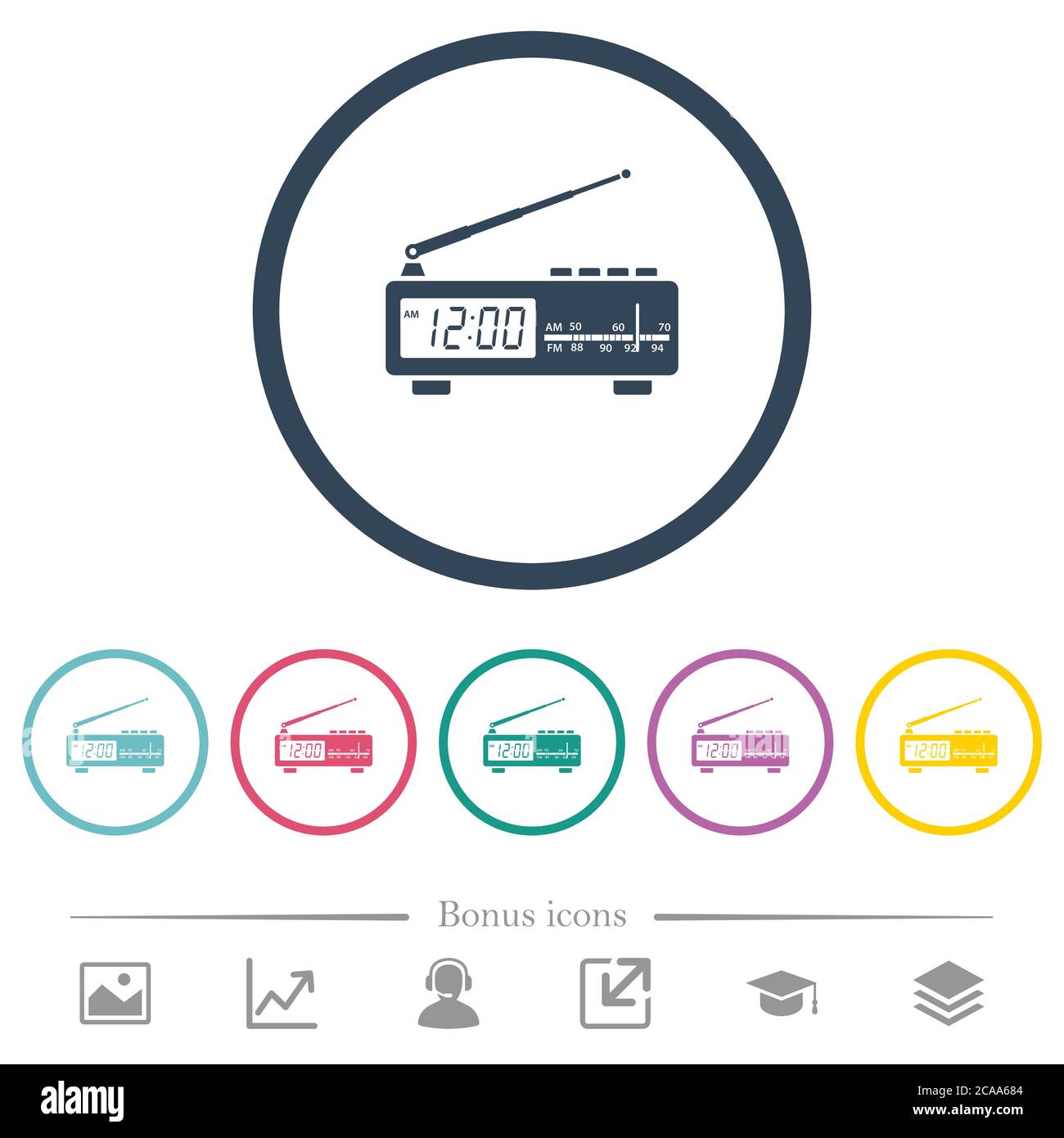 Vintage radio clock flat color icons in round outlines. 6 bonus icons included Stock Vector ...