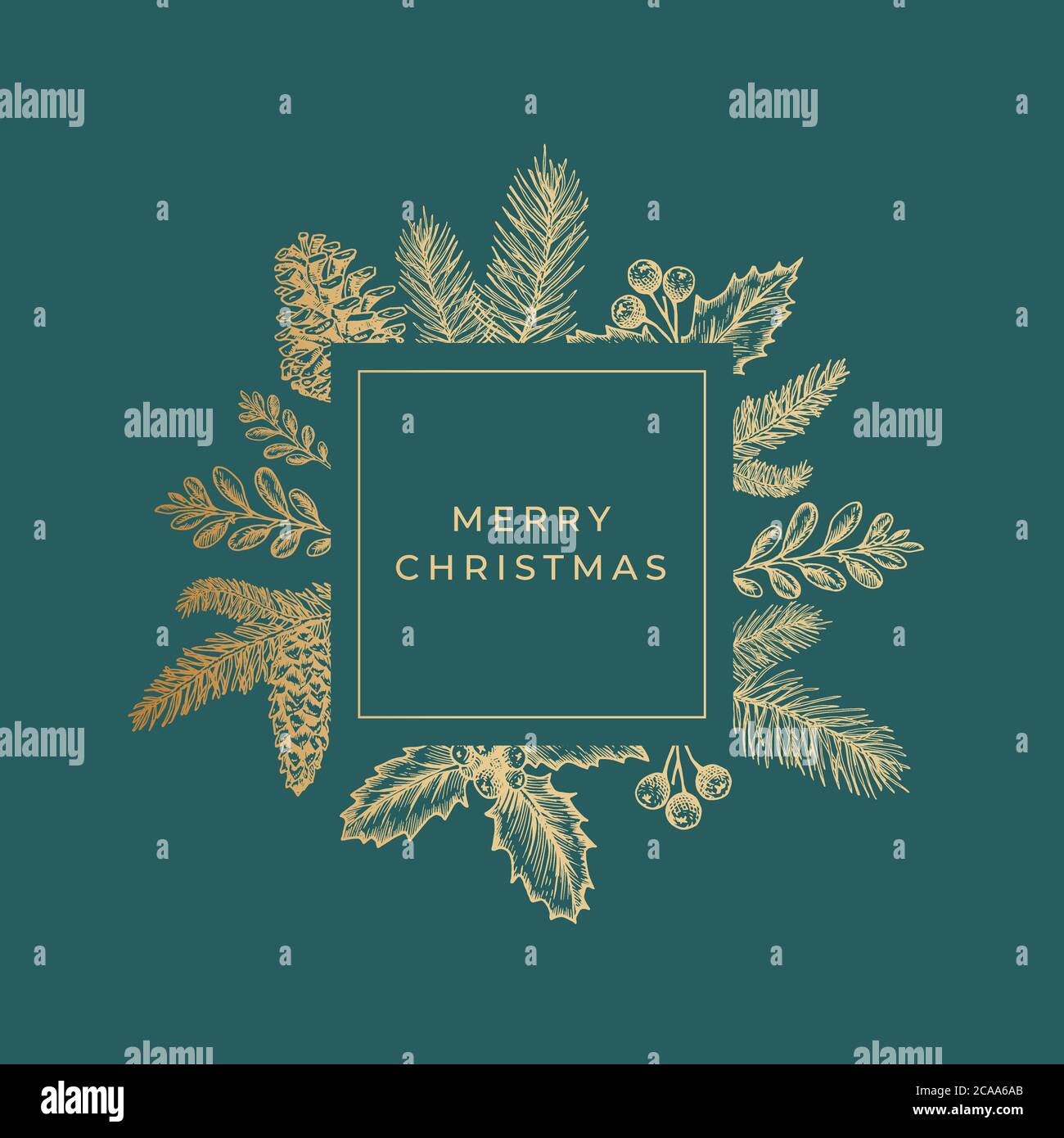 Merry Christmas Abstract Greeting Card with Square Frame Banner and ...